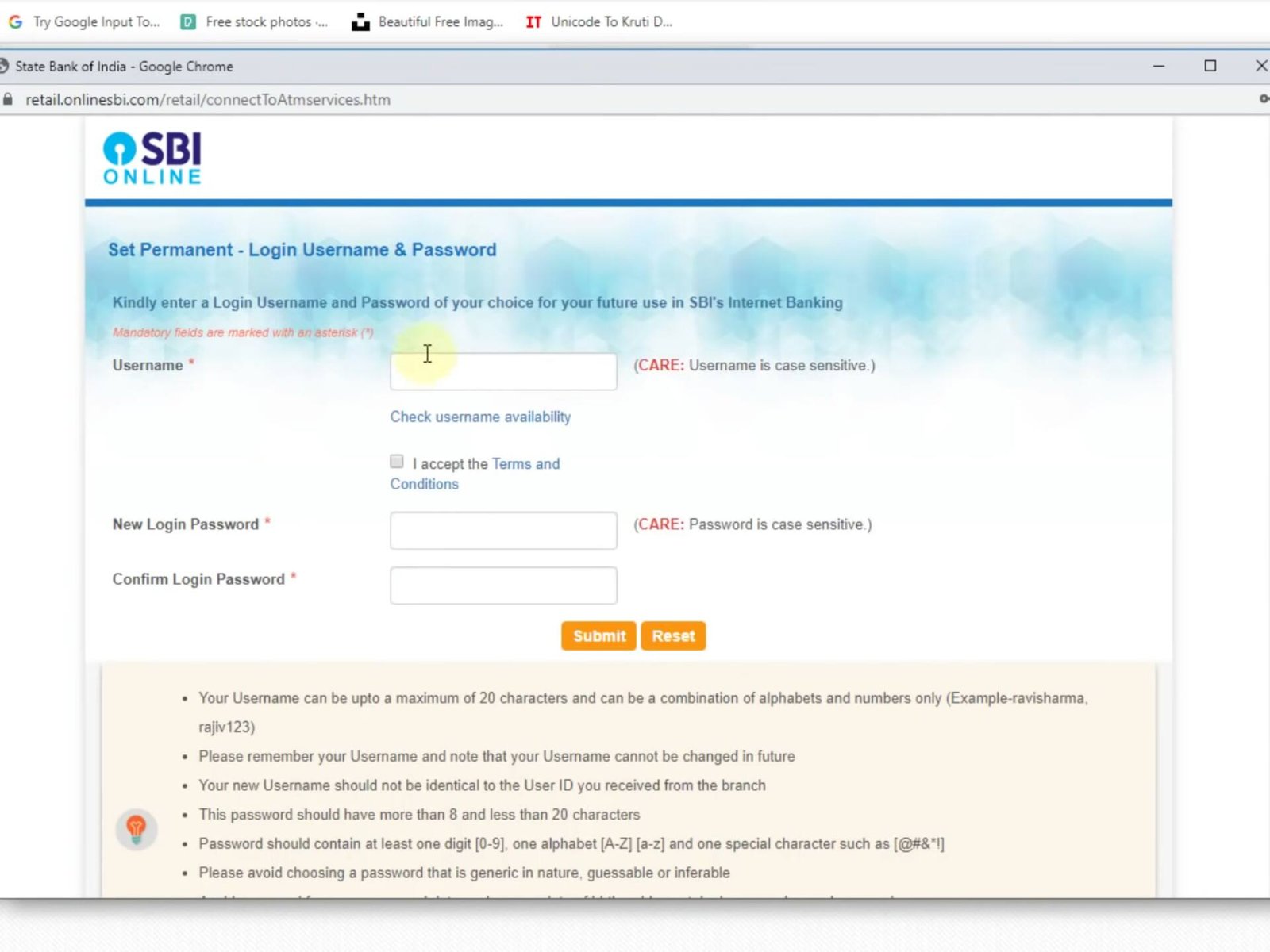 SBI का User Id और Password कैसे बनाये